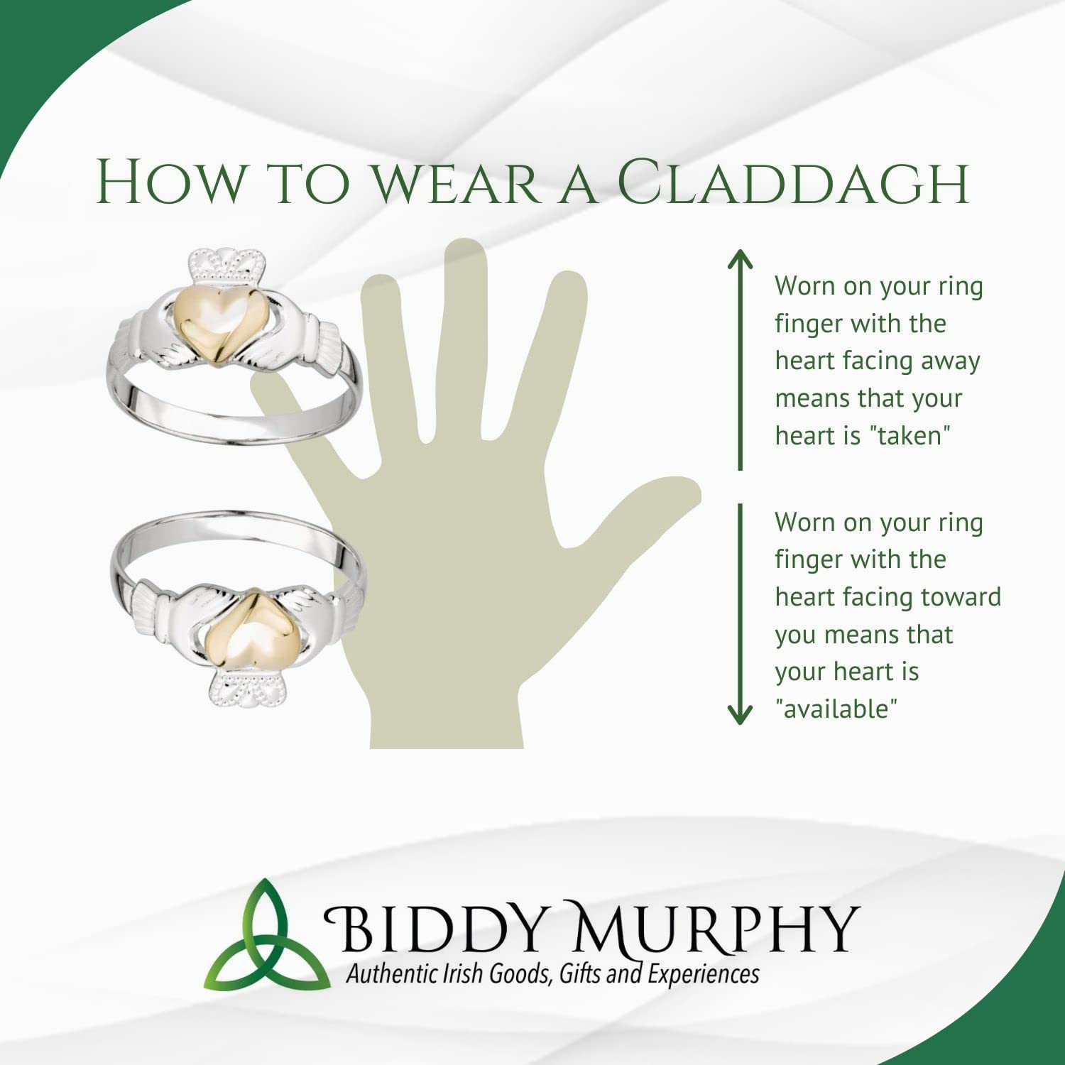 Biddy Murphy Women's Irish Claddagh Ring, 925 Sterling Silver & 10k Gold, Imported Celtic Jewelry, Size 6