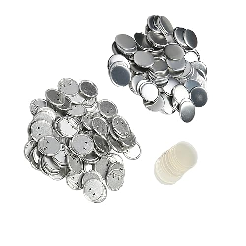 Button Badge Parts Set, Metal 100 Sets Rust Proof DIY Supplies Pin Back Button Parts for Button Making Machine (44MM)