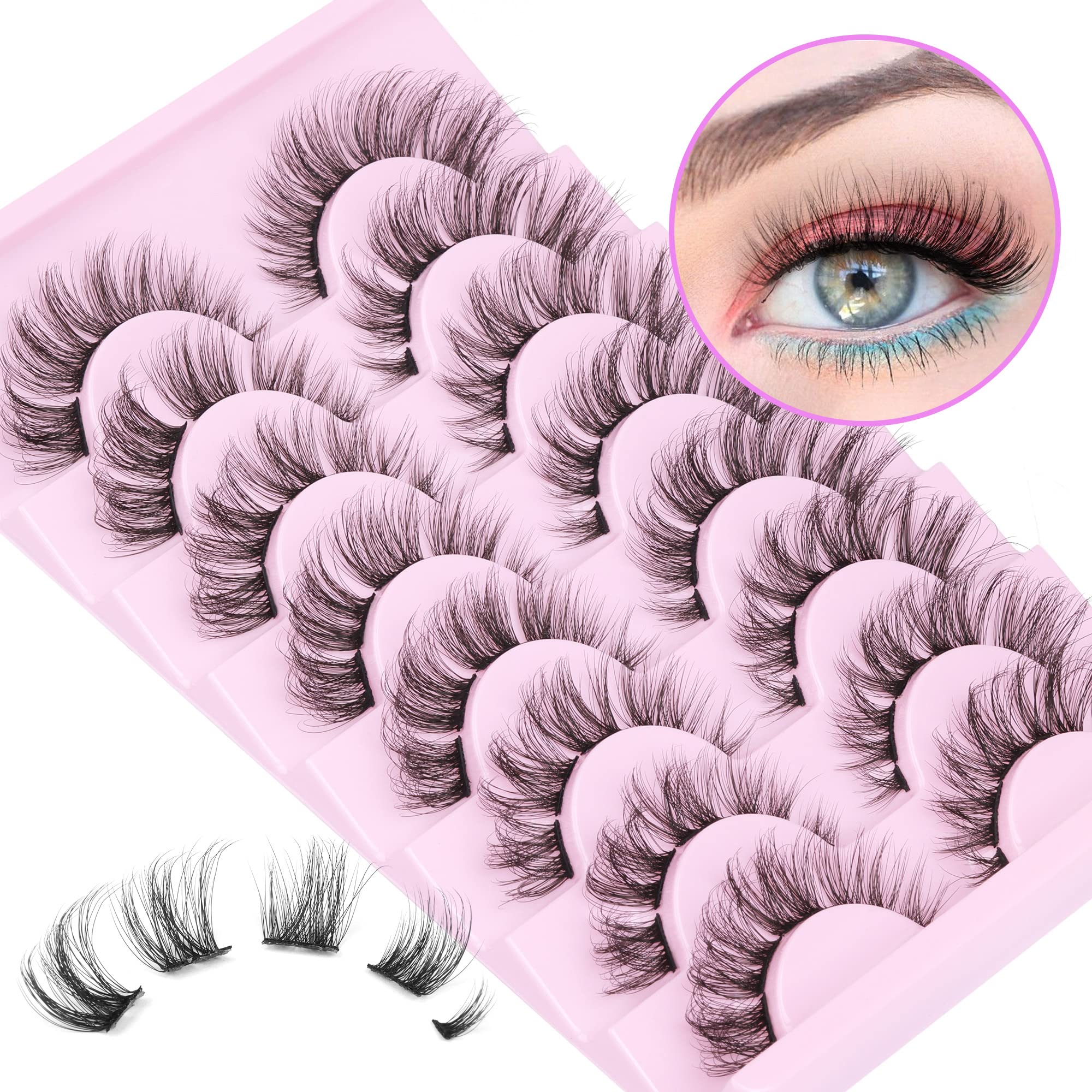 Cluster Lashes Natural Look Wispy False Eyelashes Natural Lash Clusters 8-15MM Individual Lashes Extensions Fluffy Cat Eye False Lashes 8 Pairs