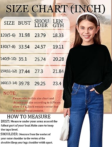INFULEIMU Girls Sweaters Crewneck Long Sleeve Kids Christmas Sweater Winter Knit Chunky Pullover Jumper 5-14 Black