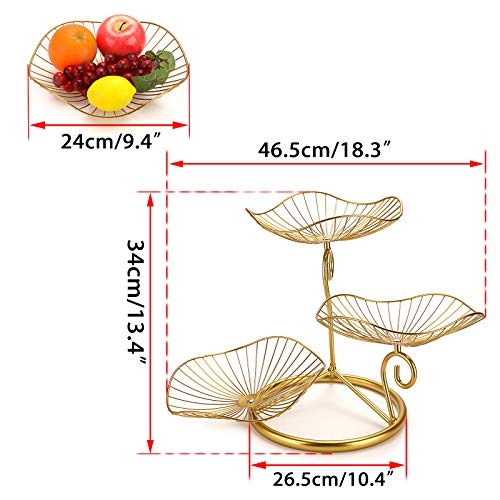 OwnMy 3-Tier Fruit Basket Stand Decorative Iron Fruit Bowl, Metal Wire Fruit Holder Storage Trays Table Countertop Holder for Vegetables Bread Snack, Modern Fruit Bowls for Kitchen Home Use (Gold)