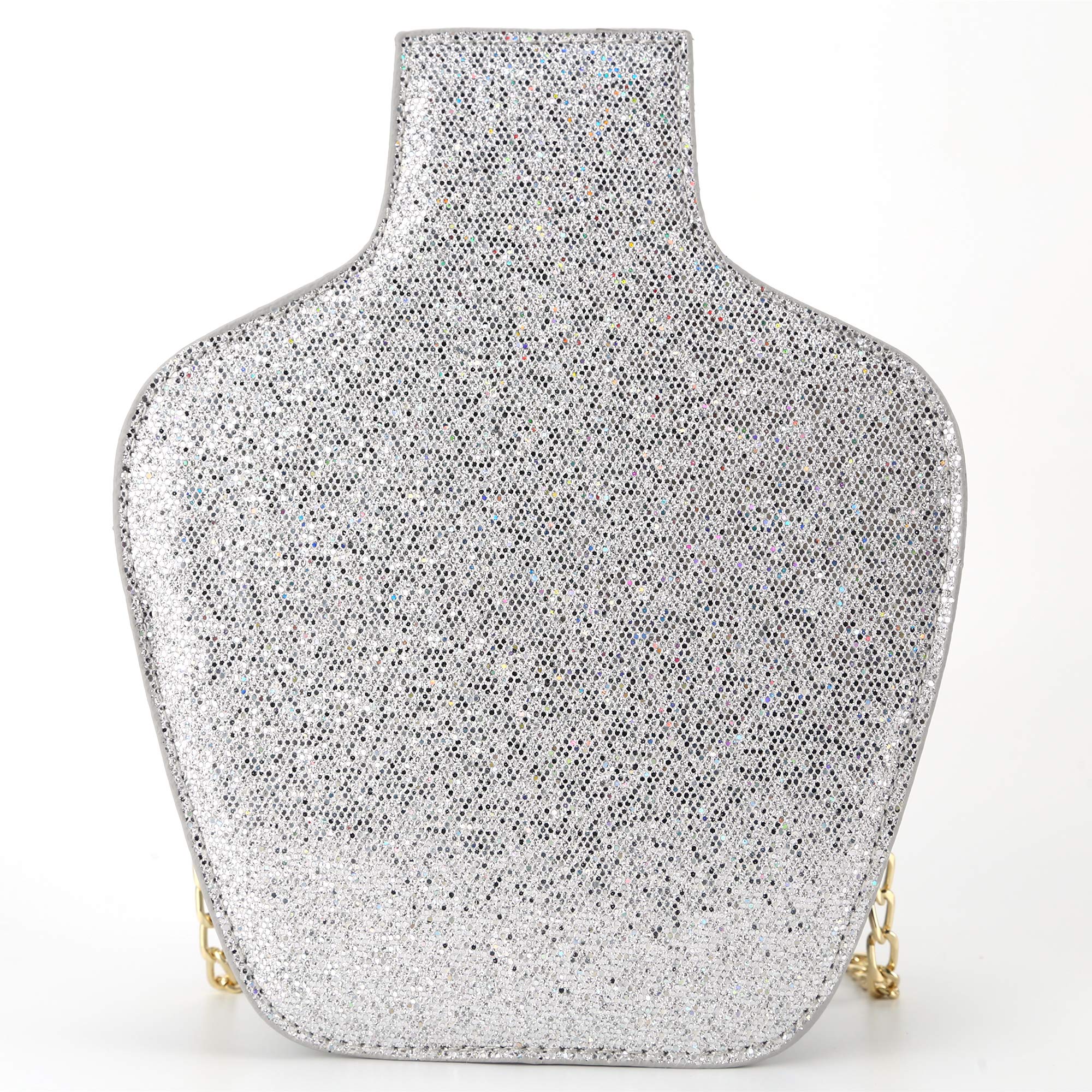 QiMing Tequila Bottle Shaped Laser Shoulder Handbags,Pu Crossbody Purse for women(Silver B)