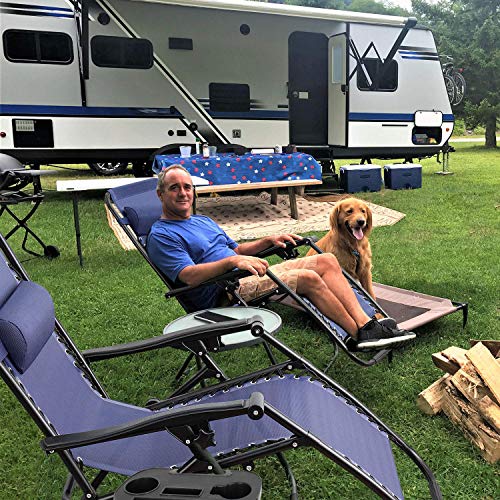 Homall Zero Gravity Chair Patio Folding Lawn Outdoor Lounge Gravity Camp Reclining Lounge Chair with Cup Holder Pillows for Poolside Backyard and Beach Set of 2 (Blue)
