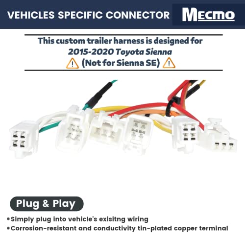 MECMO 4-Pin Trailer Wiring Harness for 2015-2020 Toyota Sienna Excluding SE, 56261 T-Connector for Sienna, Vehicle-Side 4-Pole Flat Trailer Hitch Wiring