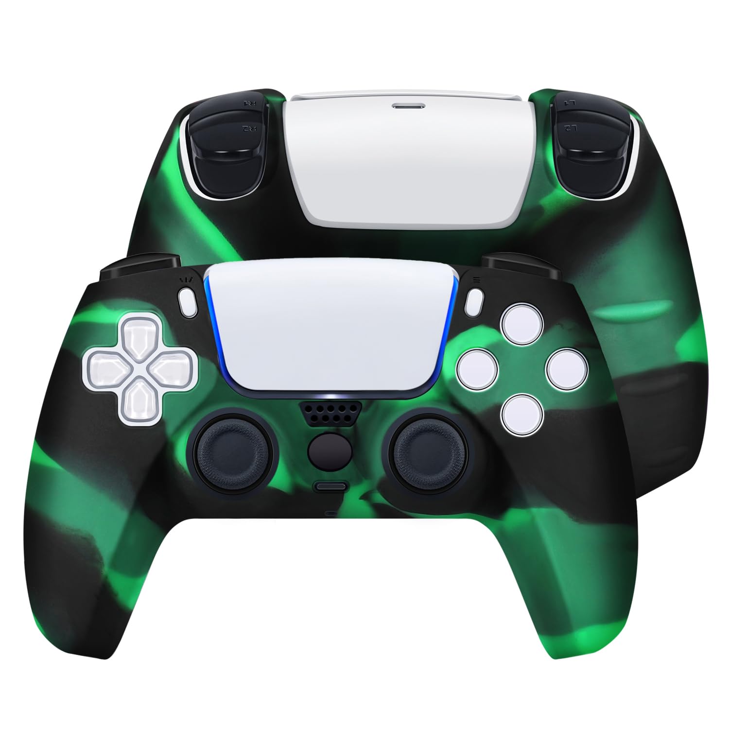 TNP Controller Case for PS5 Silicone Controller Skin for Dualsense Cover + 8 Pro Thumb Grips Set Sony Playstation 5 Skins Accessories Dark Green with Ergonomic Textured Grip