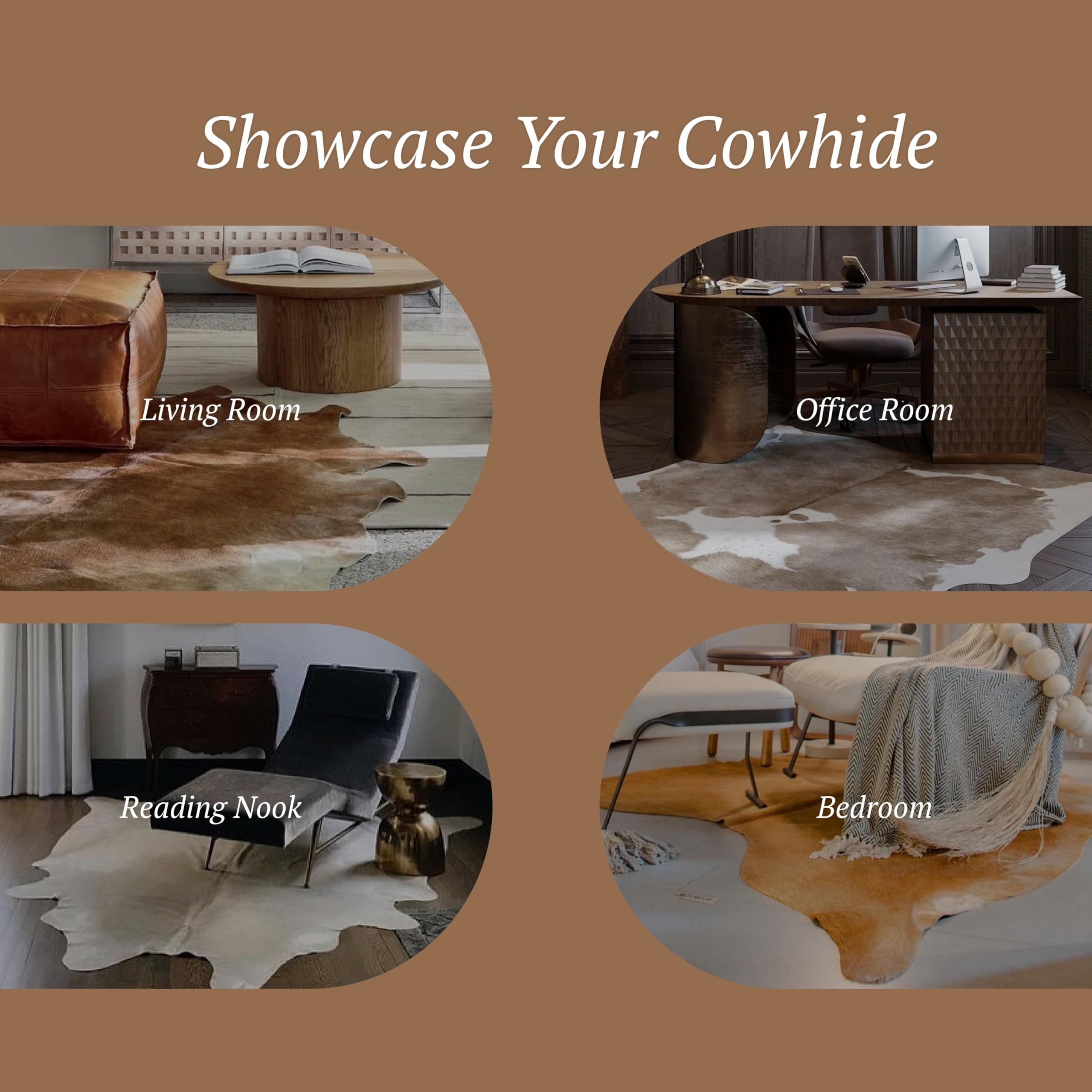 ecowhides 100% Genuine Brazilian Cowhide Rug - Tricolor - Luxury Cowskin Cow Hide Leather Area Rug Home Decor, (XXL) 8 X 7 ft