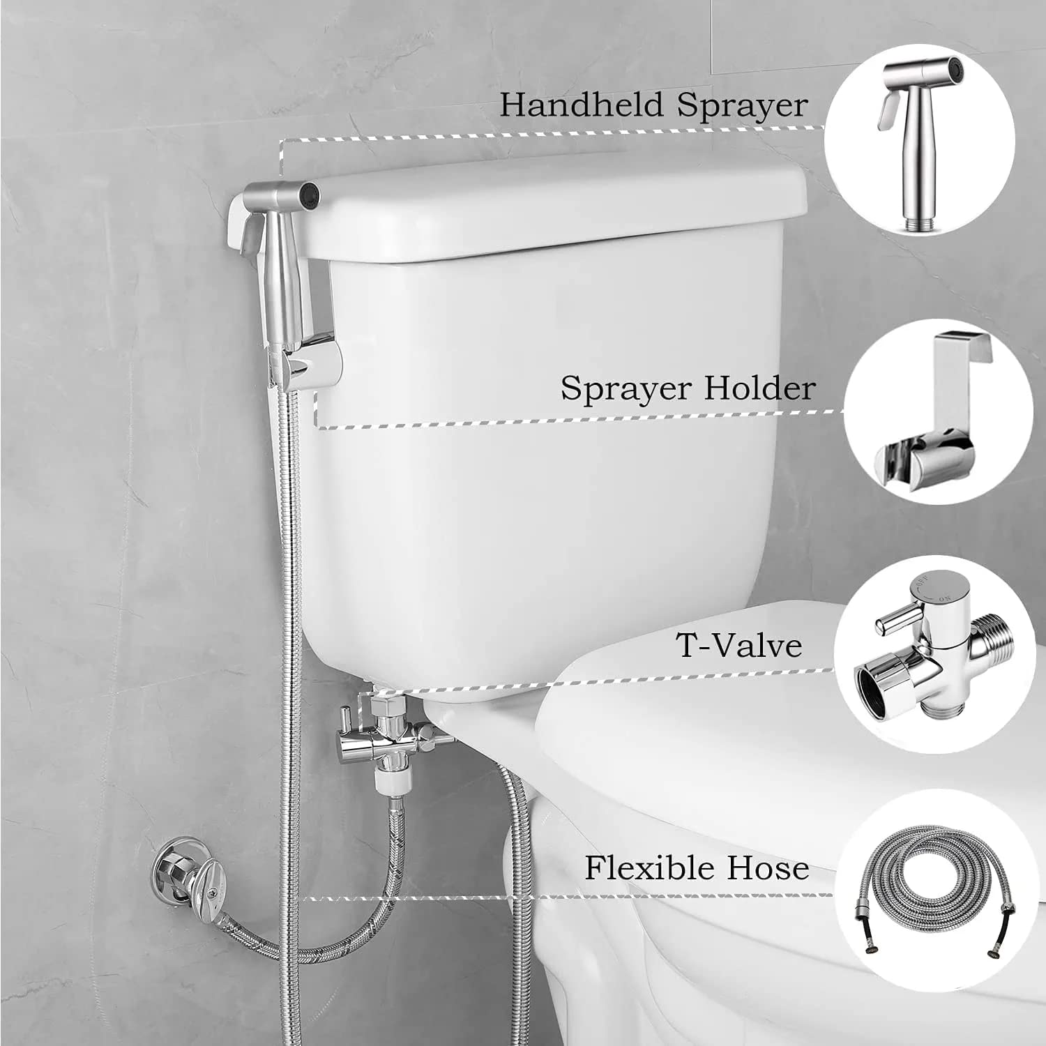Bidet Sprayer for Toilet,Handheld Bidet Spraye,Cloth Diaper Sprayer Water Kit,Bathroom Hand Held Bidet Shower for Self Cleaning,Stainless Steel and Easy to Install