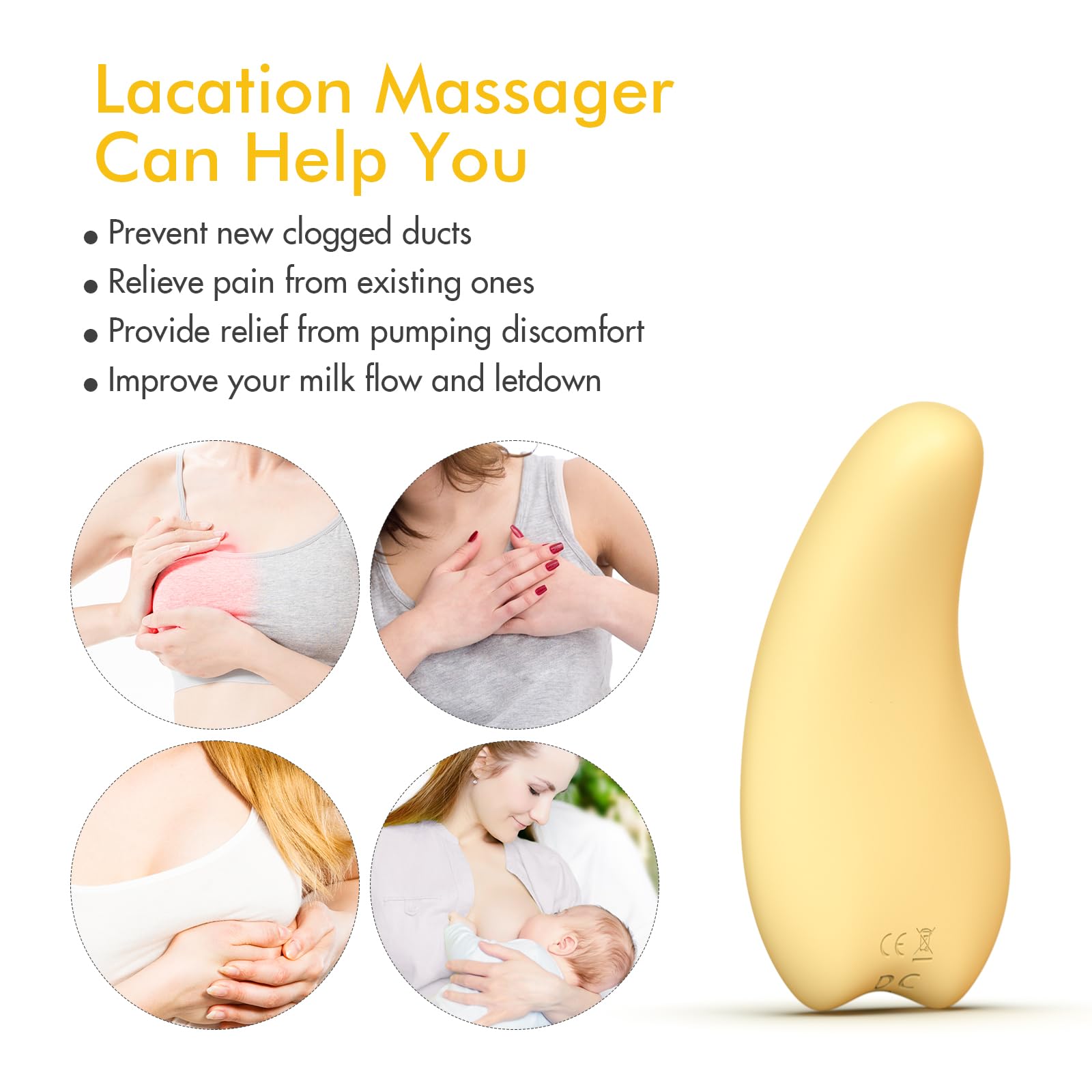 Breast Massager Warming Lactation Compress Breastfeeding: Mastiti Clogged Duct Engorgement Relief - Vibrant & Warmer Waterproof Heating Milk Warmer Breastmilk Pals (Yellow)
