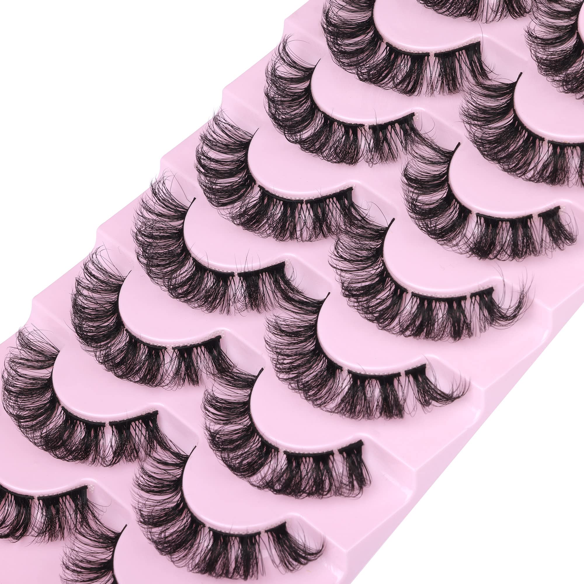 Cluster Mink Lashes Natural Look Fluffy D Curl Strip Eyelashes Extension Russian Eye Lashes Individual Wispy 5D Volume False Eyelashes 8 Pairs DIY Fake Eyelashes ALICROWN