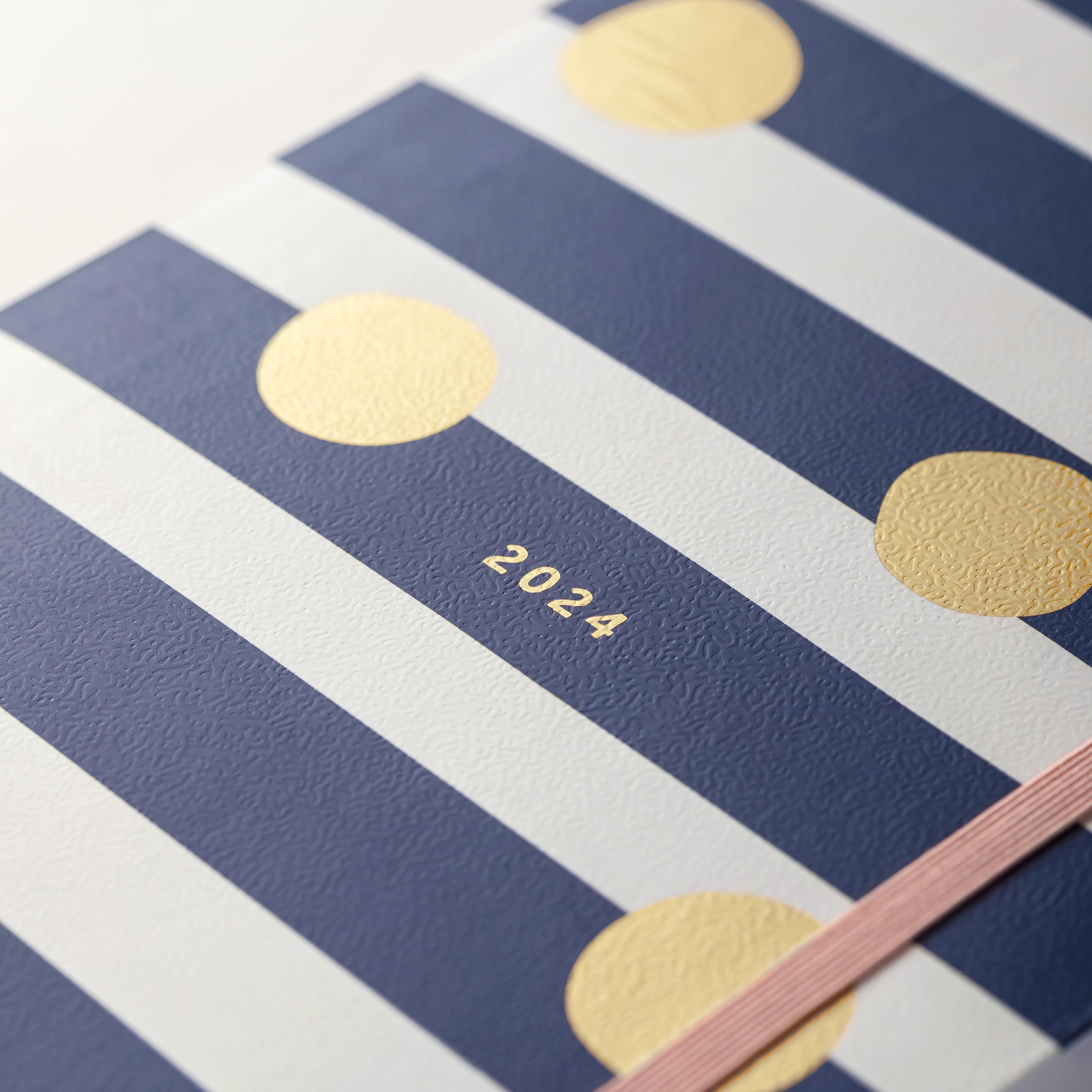 Busy B Day A Page Diary January to December 2024 - A5 Navy Stripe - Daily Planner with Lined Pages, Notes and Year Planner