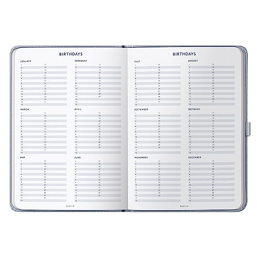 Busy B Dual Schedule Day A Page Diary January to December 2024 - A5 Cloud Blue - Faux Leather Daily Planner with Space for Two Schedules, Lined Pages, Notes and Year Planner