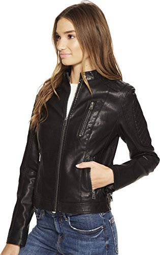 Levi's Women's Faux Leather Motocross Racer Jacket (Standard and Plus), Black, Large