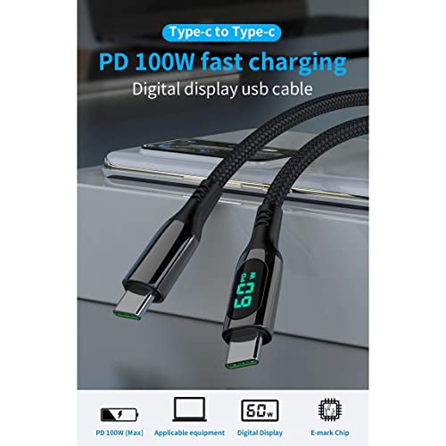 BoxWave Cable Compatible with Acer ConceptD 7 Ezel CC715-71-7163 (15.6 in) - PowerDisplay PD Cable (6ft) - USB-C to USB-C (100W), LED Display 6 Foot PD Braided Nylon Cable - Jet Black