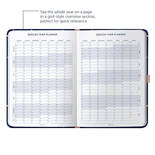 Busy B Mid Year Day a Page Diary August 2023 - August 2024 - Navy - A5 Daily Planner with Pen Holder, Elastic Closure and Year Planne