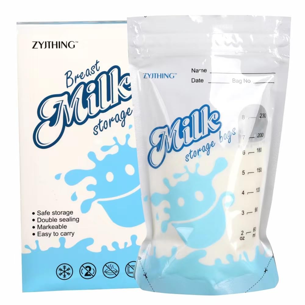 Breast milk storage bags, 100count/1Pack,7-8 ounces, liquid food bag, Breast milk storage bags freezer;breast feeding,Double-layer self-sealing, flat, upright after filling.