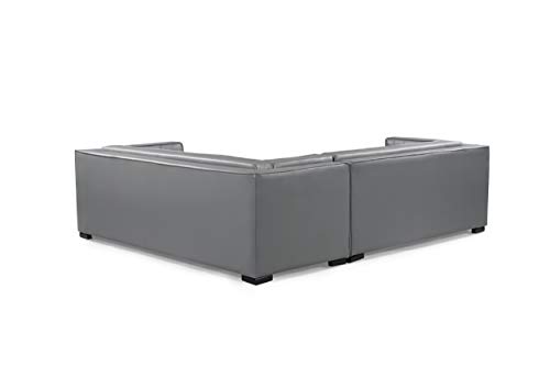 Iconic Home Lorenzo Right Facing Sectional Sofa L Shape PU Leather Upholstered Tufted Shelter Arm Design Espresso Finished Wood Legs Modern Transitional, Grey