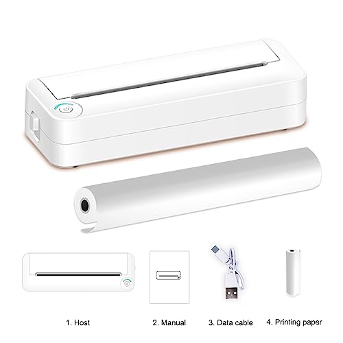 Dioche Thermal Printer, 200dpi Portable Printer No Ink Printer with Bluetooth USB Connection for Clear and Convenient Printing (White)