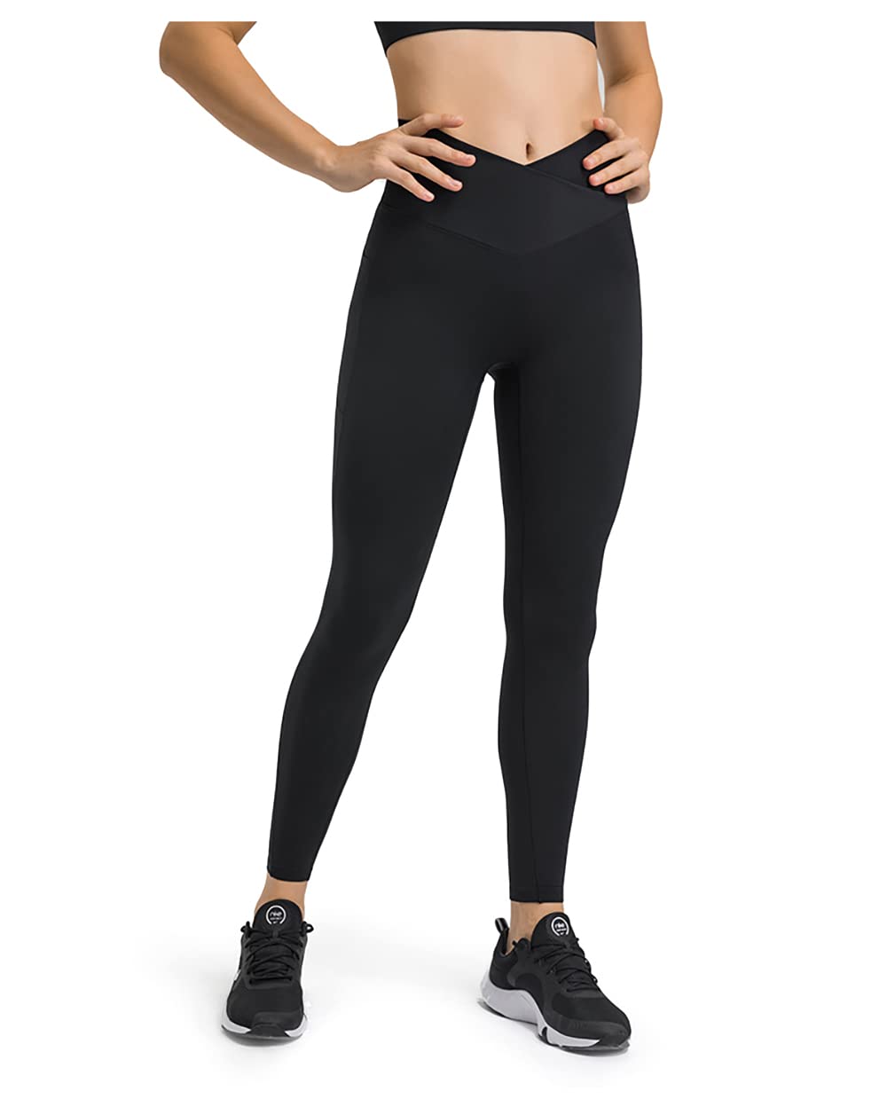 CHi X Cross Waist Butter Soft Leggings for Women - Light Gym Clothing with High Control and Pockets (as1, Numeric, Numeric_6, Regular, Regular, Black)