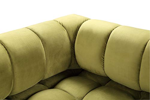 Iconic Home Quebec Sofa Velvet Upholstered Vertical Channel-Quilted Shelter Arm Tufted Design Modern Contemporary, Green