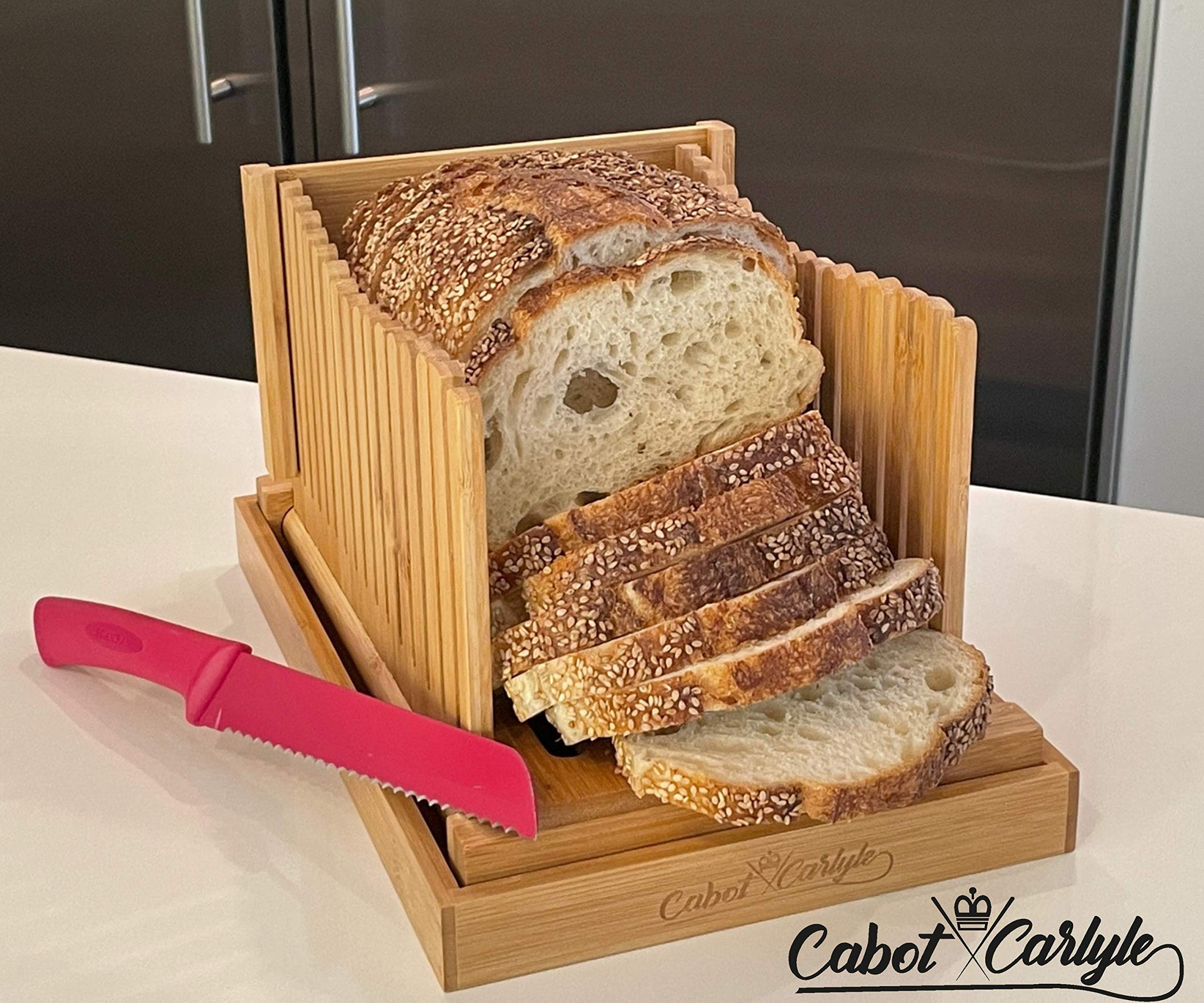 Bread Slicer Premium Bamboo Bread Slicers For Homemade Bread Cutting Guide for Homemade Bread Baking Supplies Bread Cutter Cake Slicer Bagel Slicer Foldable and Compact with Crumb Tray