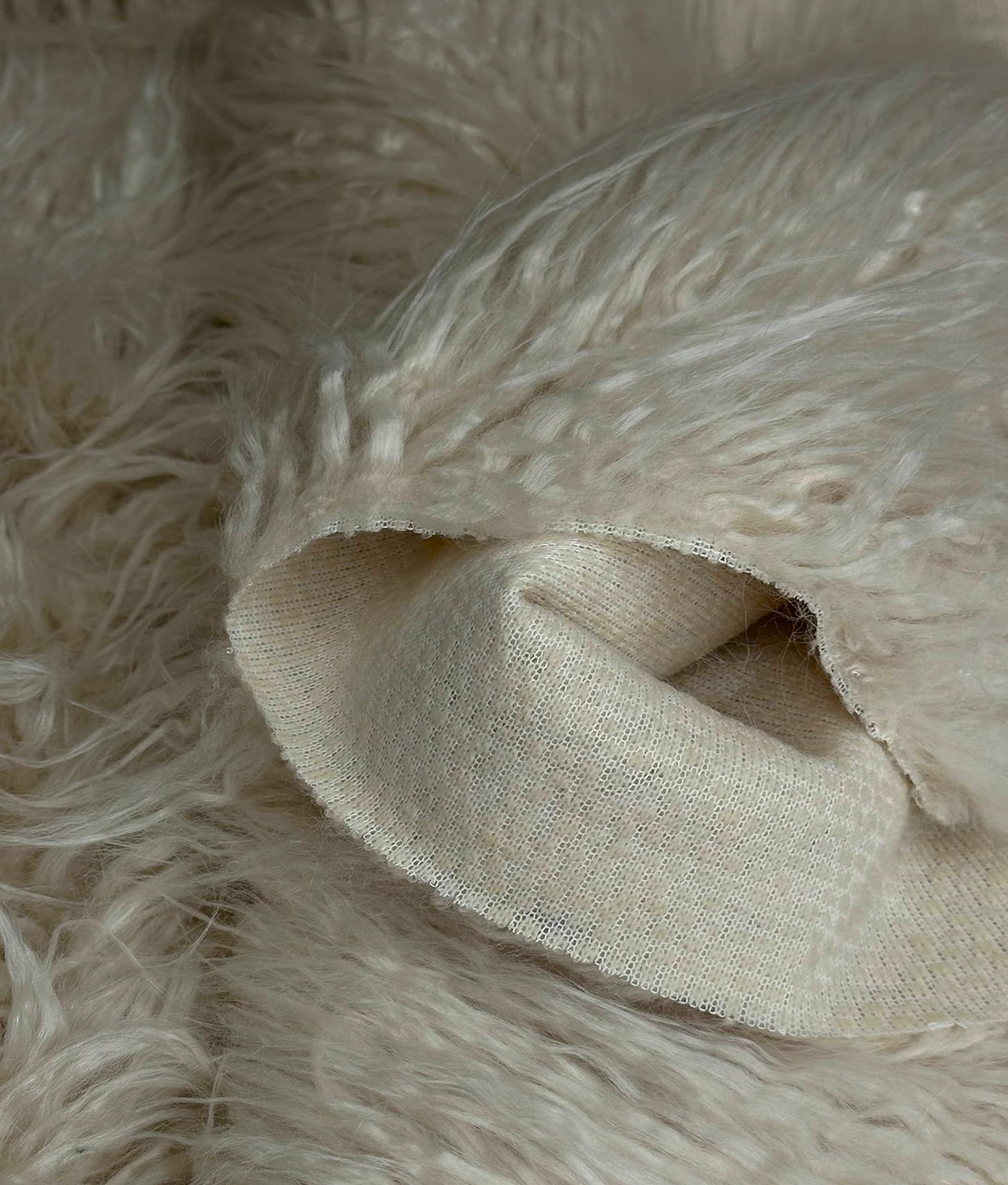 Fabric Empire 2.3oz Faux Curly Yak Fur Fabric 3.5" Long Pile Japanese Yarn / 58" Wide/Sold by The Continuous Yard (Latte Cream)