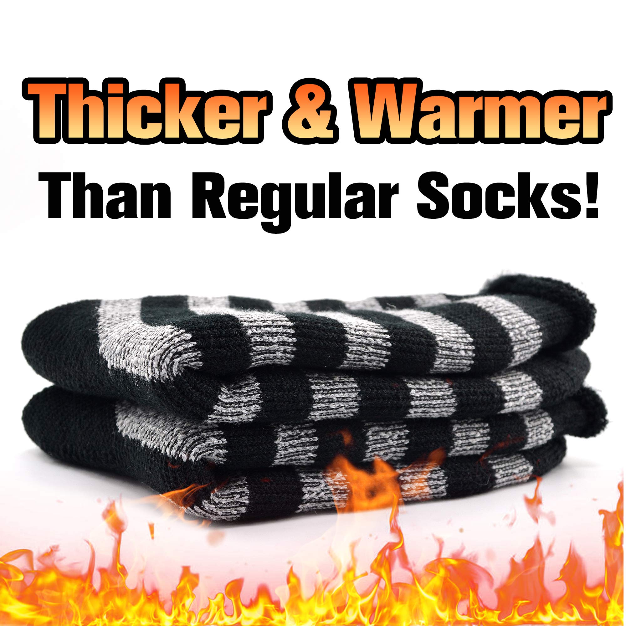Busy Socks Winter Warm Thermal Socks for Men Women Extra Thick Insulated Heated Crew Boot Socks for Extreme Cold Weather, Large, 1 Pair Dark Grey Striped