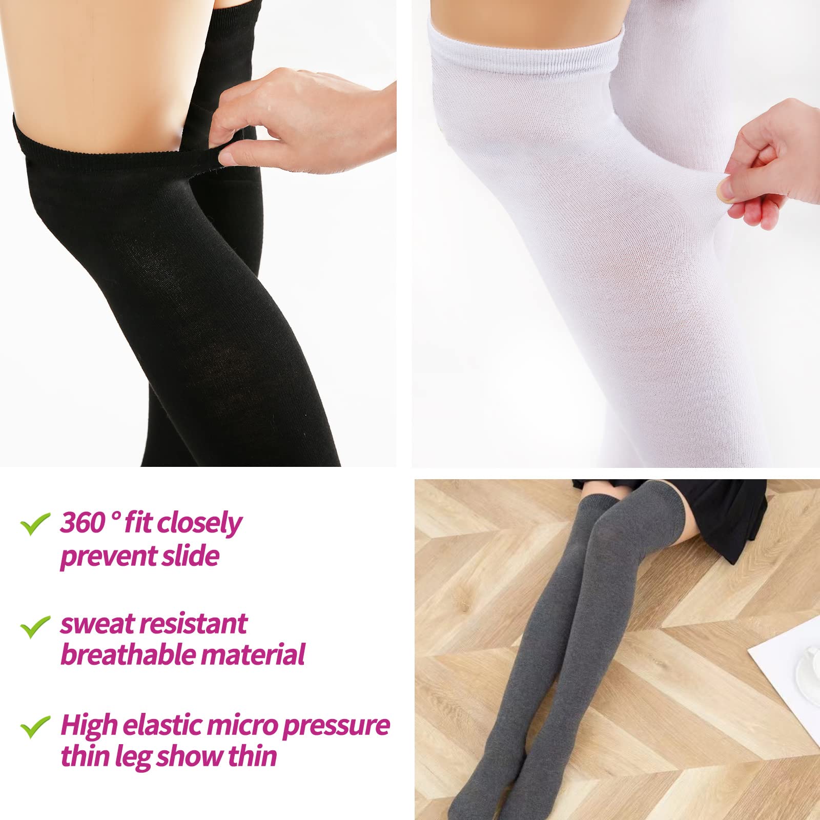 Buauty 4 Pairs Thigh High Socks,Knee High Socks,Long Socks,Halloween Cute Over The Knee Stripes Socks For Women , Medium