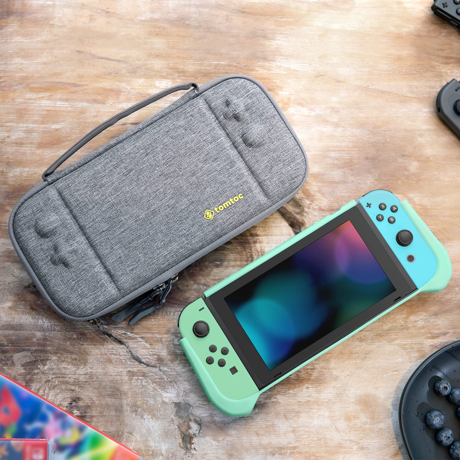 tomtoc Protective Case for Nintendo Switch, TPU Dockable Grip Case with 2 Game Cards Slots, Shock-Absorption and Anti-Scratch Split Cover
