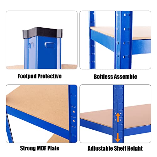 ERGOMASTER Storage Shelves Metal Garage Shelving Unit 4-Shelf Adjustable Heavy Duty Boltless Organizer Rack for Home Warehouse Pantry Office 64" W x 16" D x 63" H(Blue,2Pack)