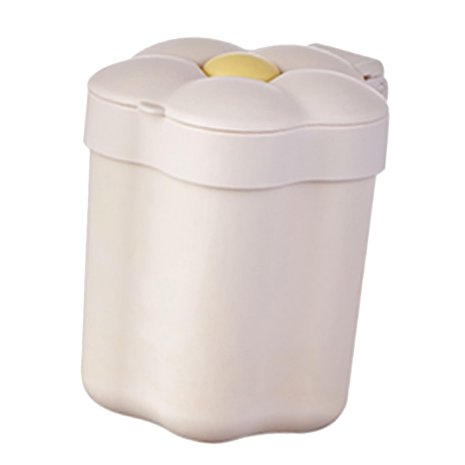 Cute Desktop Trash Can Small Round Mini Garbage Bin with Lid Flower Design Waste Basket Paper Container Table Organization (White)