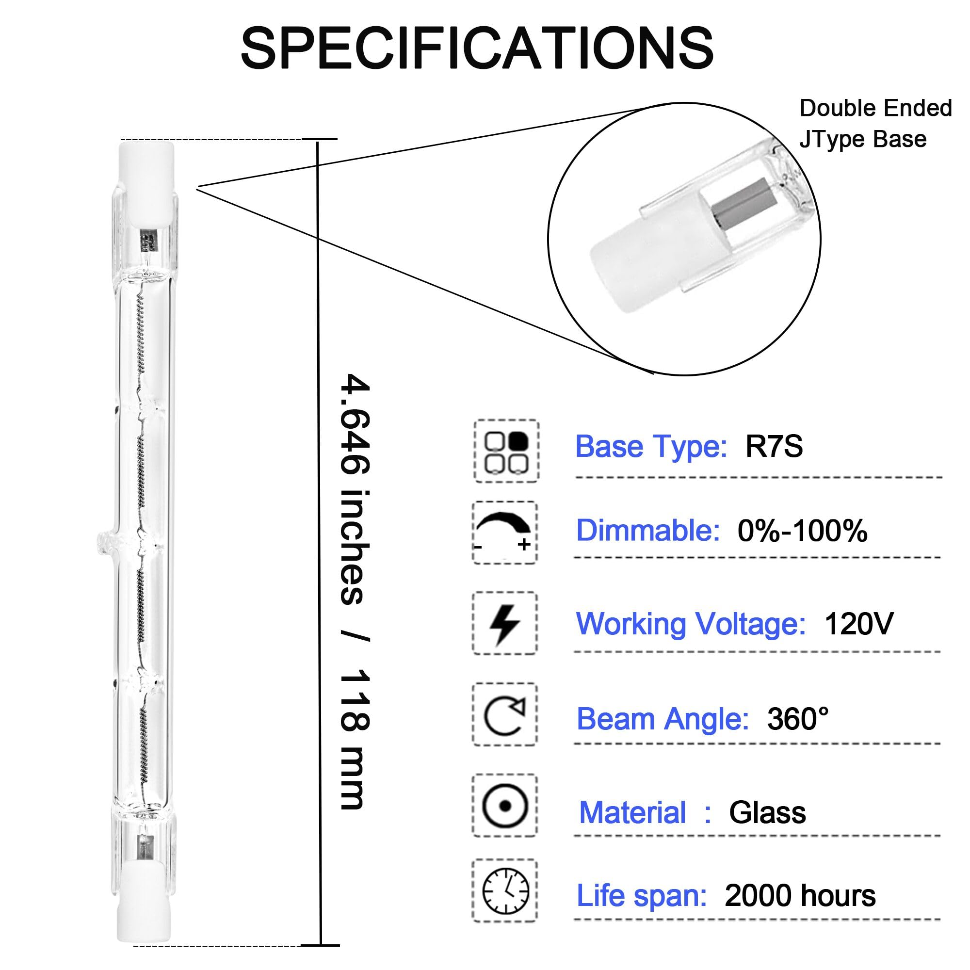 DIQMIAQ R7S Bulbs Halogen Light Bulbs 118mm Type T Bulb 150W 120V Double Ended Floodlight Bulb for Work, Security,Landscape Lights (150W-6pack)