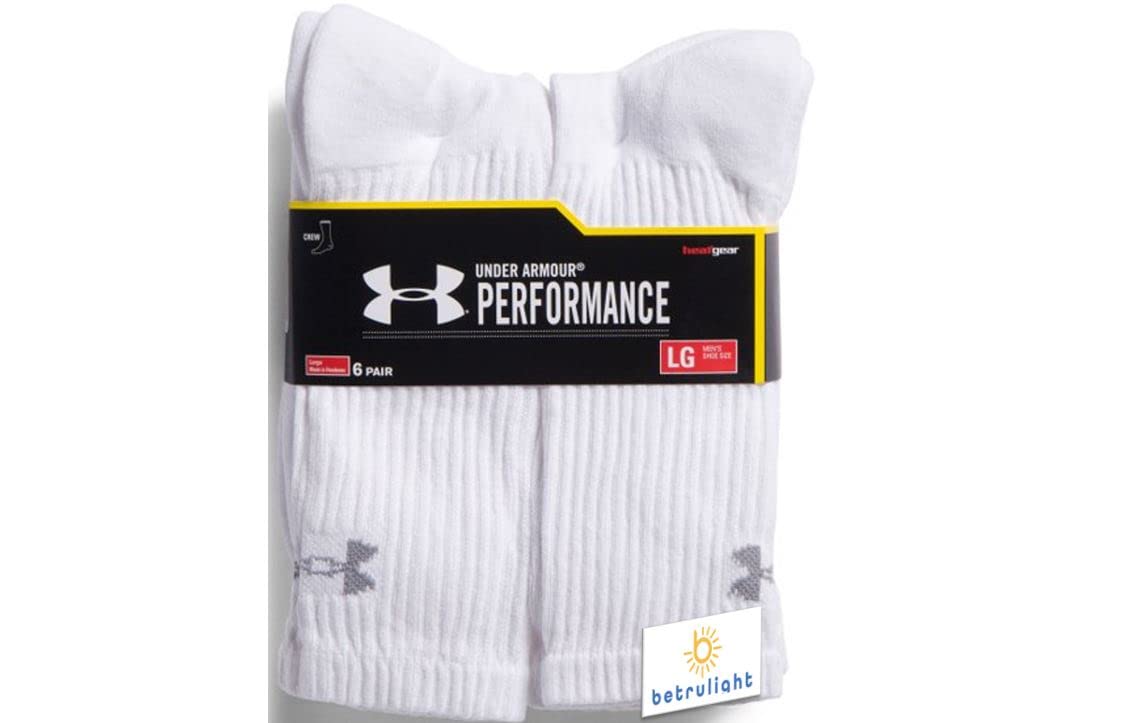 BETRULIGHT - Crew Socks for Men Comfort High-impact Under Armour UA Performance Crew Socks (6 Pairs) Size 4-8.5 - (Medium - White)