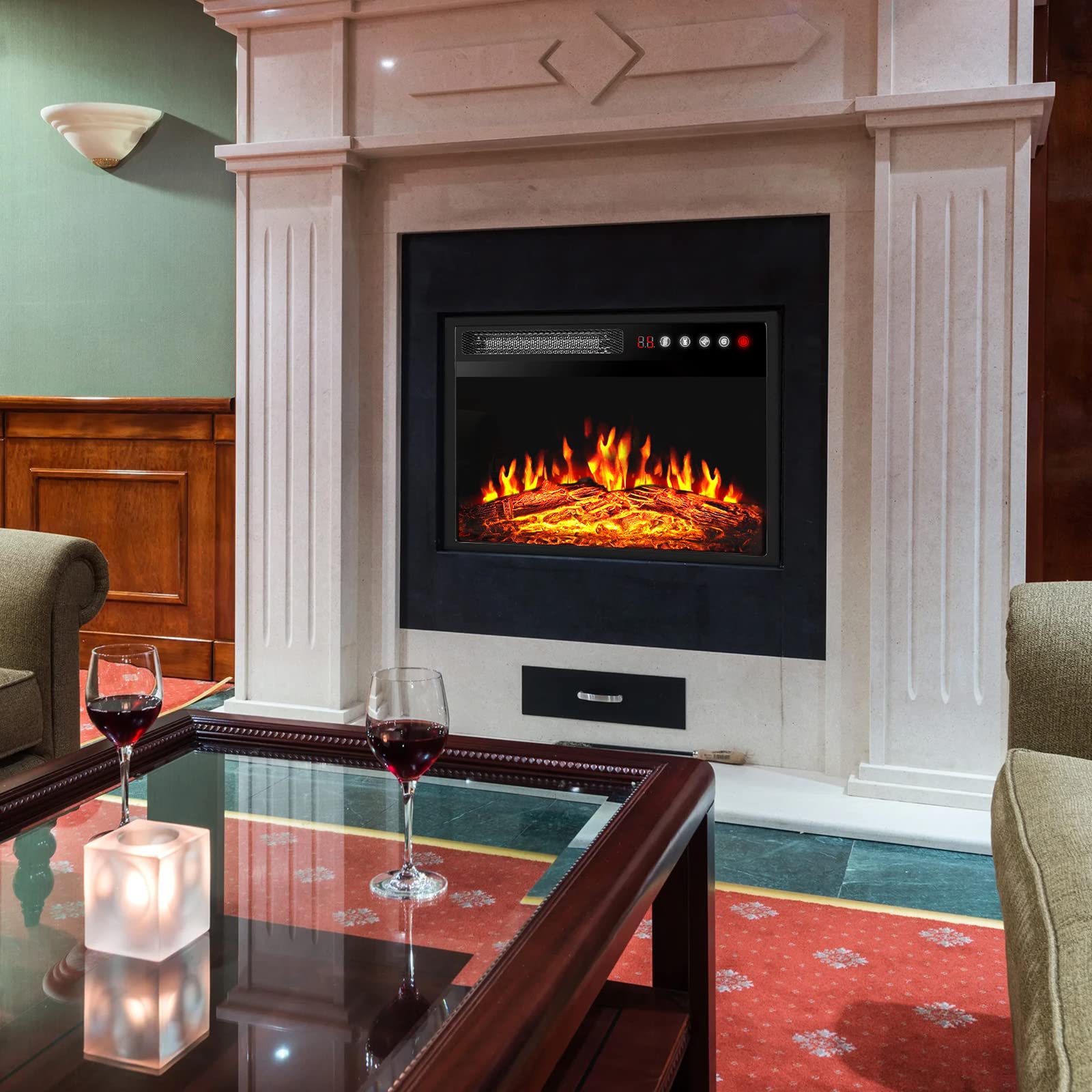 BOSSIN 18 Inch Electric Fireplace Insert with LED Realistic Flame,Small Recessed Fireplace Heater with Touch Screen&Remote Control,Portable Compact Fireplace with Adjustable Flame, Timer 750/1500W
