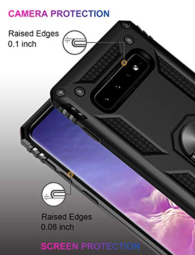 Galaxy S10+ Plus Case, Military Grade Drop Tested, Magnetic Ring Kickstand, Car Mount Compatible, Protective Black Cover
