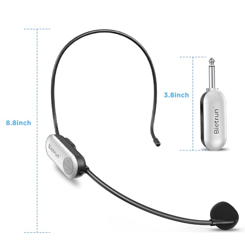 Bietrun UHF Wireless Microphone Headset, 165ft Range, Working Time 6H, 1/4''Plug, Wireless Headset Mic &Handheld Mic 2 in 1, for Karaoke Speaker, Amplifier, Mic Speakers, PA System, Teaching, Fitness