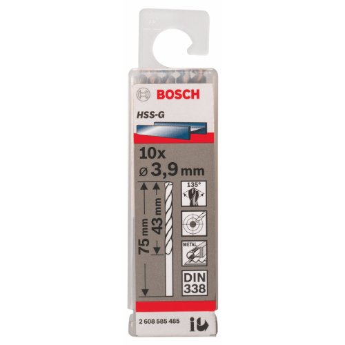 Bosch 2608585485 Metal Drill Bit Hss-G 3, 9mmx43mmx2.95In 10 Pcs