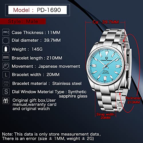 Pagani Design Watches for Men Japanese Movement Stainless Steel Automatic-self-Wind Mechanical wrstiwatch Sapphire Mirror 200m Waterproof 1690
