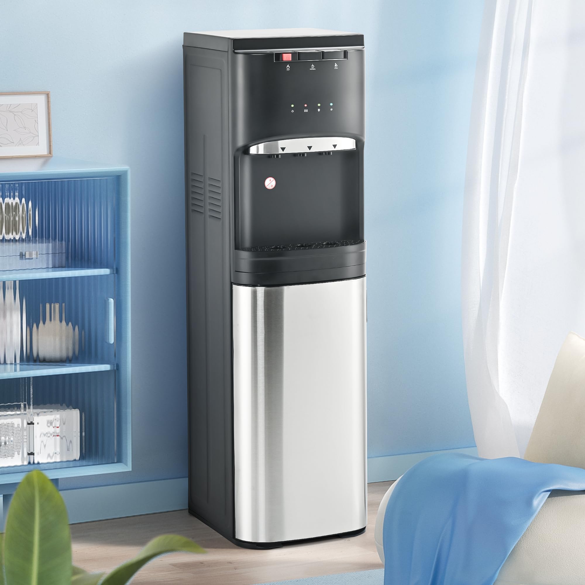 Euhomy Self Cleaning Bottom Loading Water Cooler Dispenser, with UV Lights Stainless Steel Water Cooler for Home, Office, Living Room, 3 Or 5 Gallon Bottle,Black