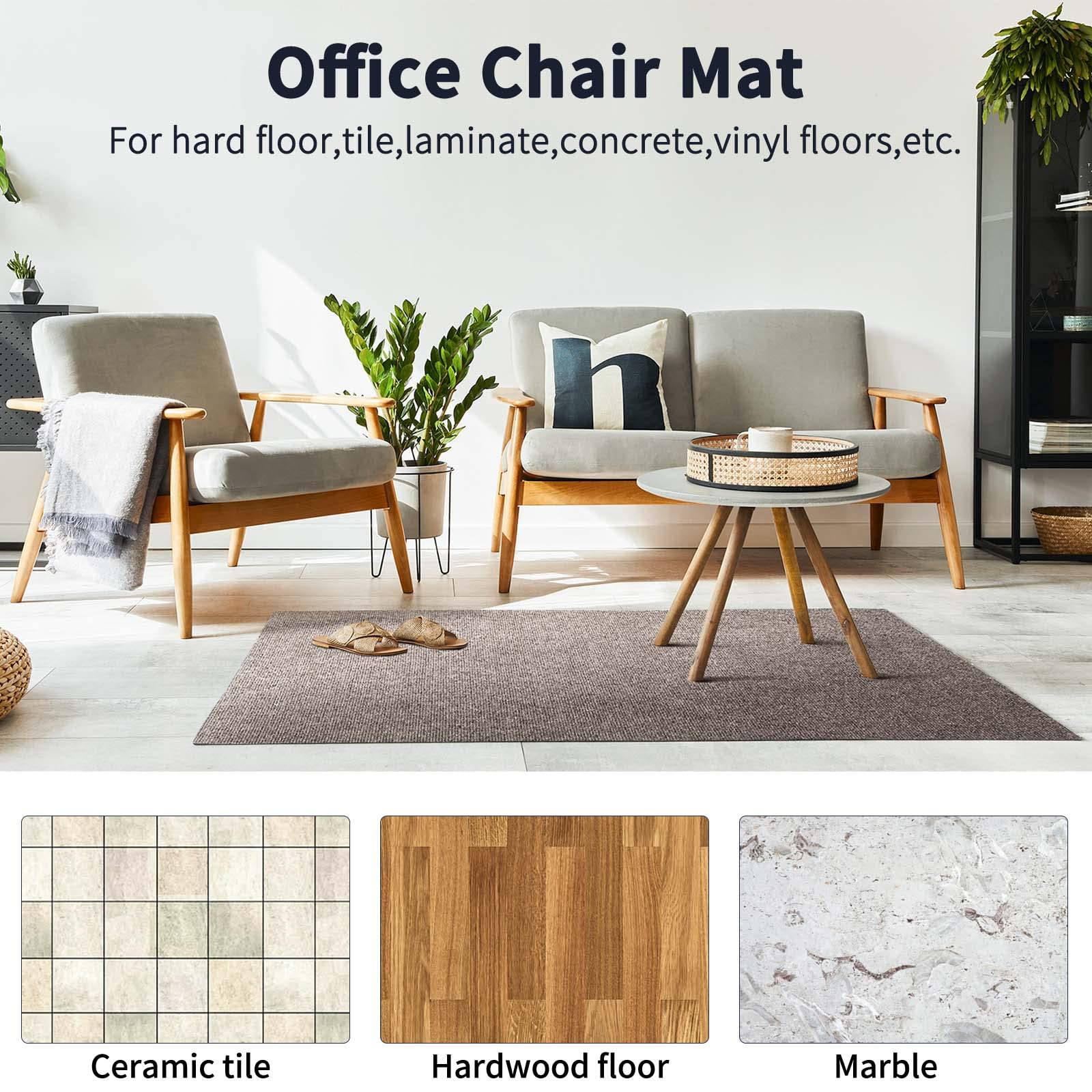BREENHILL Area Rug 47"x27", Office Chair Mat for Hard FloorsAnti-Slip,Light Brown Low Pile Desk Rug for Rolling Chair,Floor Protectors for Chairs
