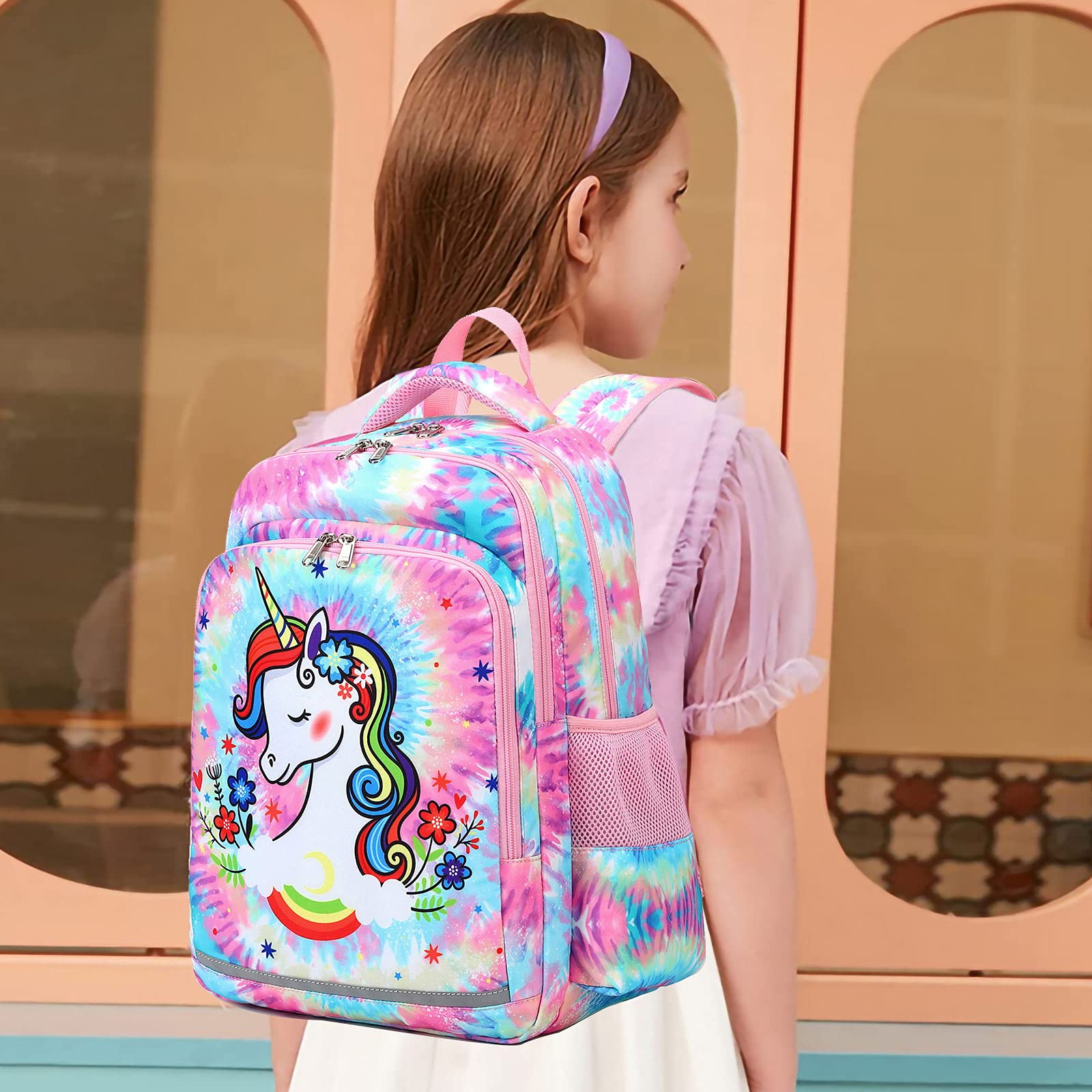 BTOOP Kids Backpack for Girls Preschool Backpacks Toddler Kindergarten School Bag with Chest Strap (Rainbow tie dye 6)