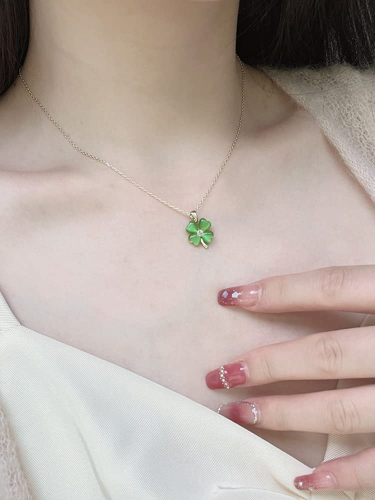 BUBGDYFO Green 4 Leaf Clover Necklace for Women, Lucky Pendant Chain Necklace Jewelry (no rotate)