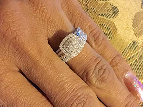 Ayafee 1 Carat (ctw) Bridal Set 5A Cubic Zirconia engagement rings for women Platinum Plated Silver ring Cubic Zirconia rings -7
