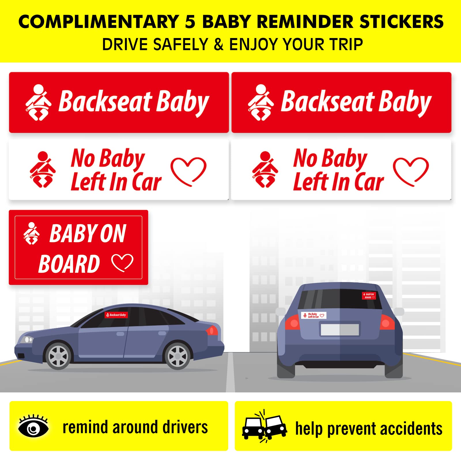 Electron Beast Baby Reminder for Car, Baby Car Alarm System Real Voice & Light Reminder When Engine On or Off, Baby Alarm with Charging Function (with Baby On Board & Backseat Baby Sticker Reminder