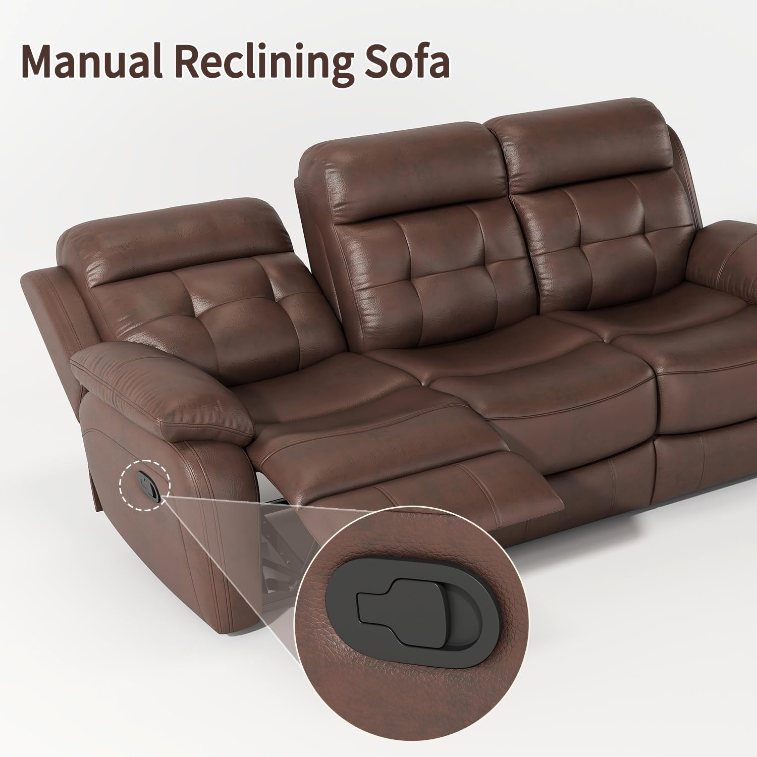 Elountik Luxury 3-Seat Genuine Leather Manual Reclining Sofa, Leather Recliner Couch with Drop Down Table and Stainless Steel Cupholders (Blue)