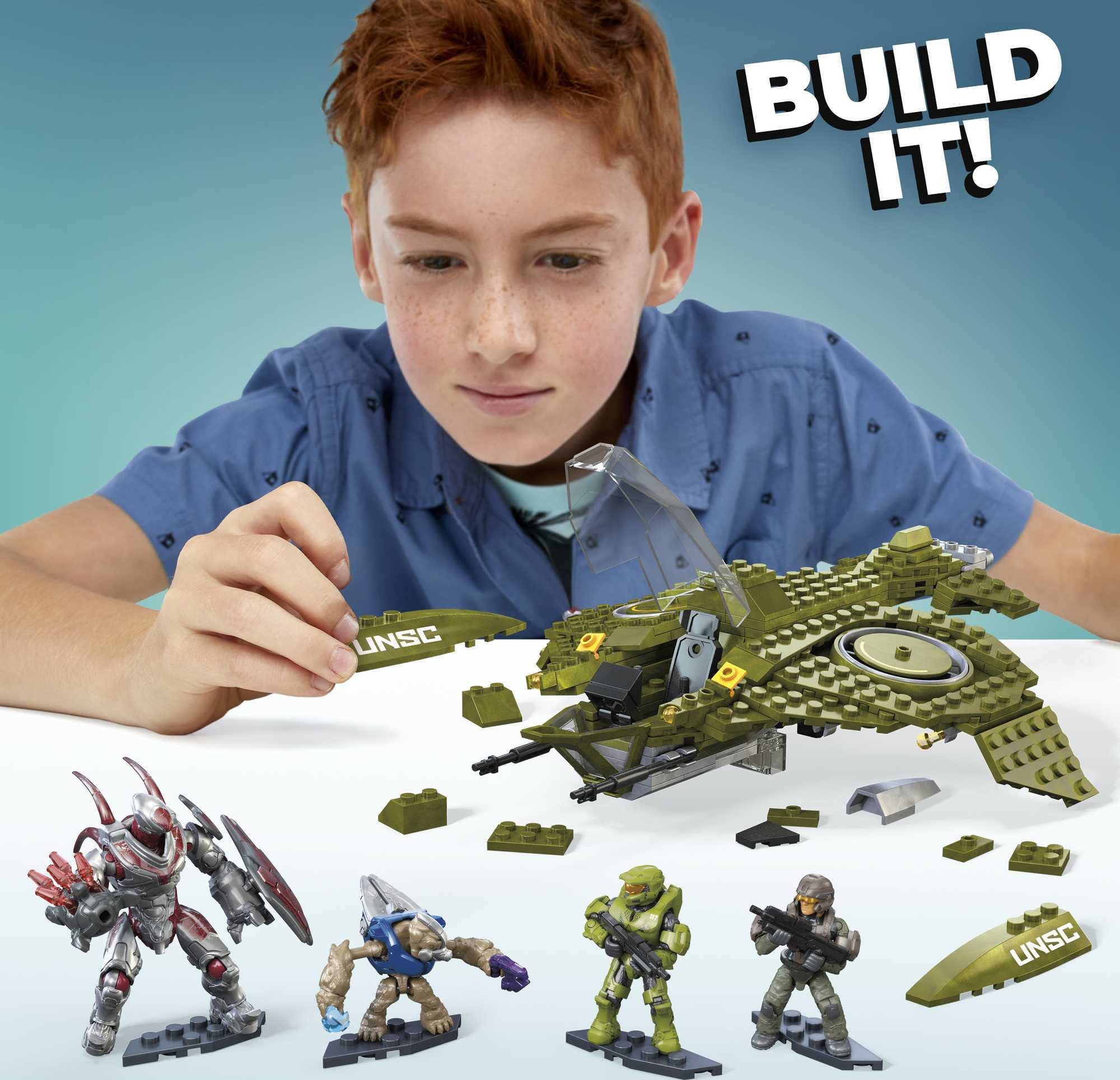 MEGA Halo Infinite Toy Building Set, UNSC Wasp Onslaught Aircraft with 406 Pieces, 4 Poseable Action Figures and Accessories, for Collectors