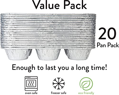 DOBI Muffin Pans (20 Pack) - Disposable Aluminum Foil 6-Cup Cupcake Pans, Standard Size. Classic Muffin Tin Size for Baking Cupcakes, Muffins and Mini Quiches