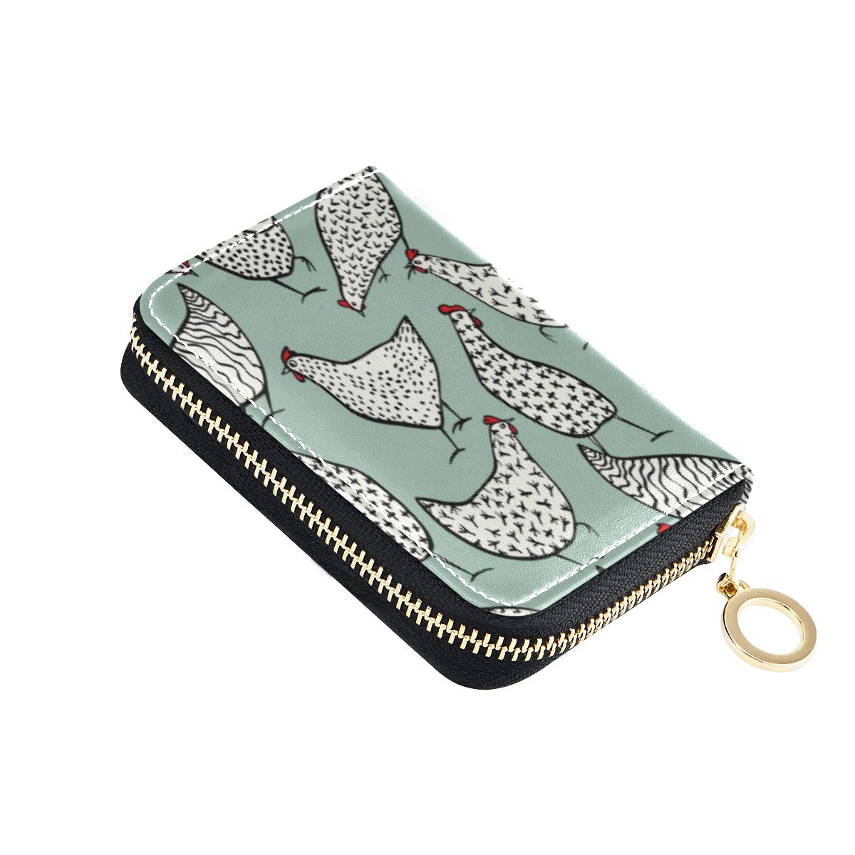 MOYYO RFID Credit Card Holder Case Beautiful Chickens Leather Printed Zipper Card Case Wallet for Women Girls