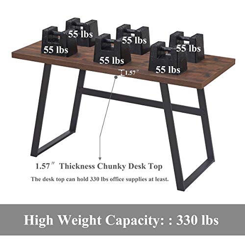 BON AUGURE Computer Desk, Modern Simple Wood Home Office Desk, Wood and Metal PC Writing Workstation, Walnut Sturdy Home Office Desks (55 Inch, Rustic Oak)