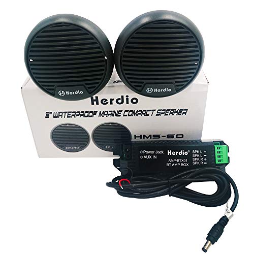 Herdio 3" inch Marine Bluetooth Speakers Boat Motorcycle Hot tub Stereo with Max Power 140 watt(A Pair) (Gray)