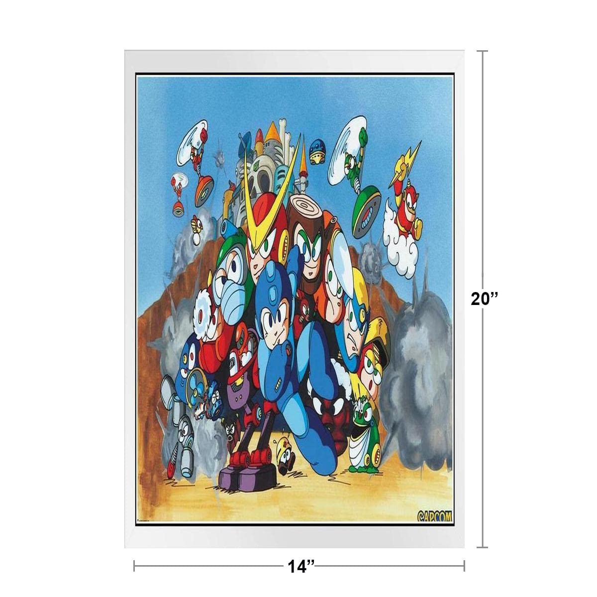 Mega Man 2 Bosses Video Game Video Gamer Classic Retro Vintage 90s Gaming MegaMan Capcom Legacy Collection Megaman 11 Mega Man X Dr Wily White Wood Framed Poster 14x20